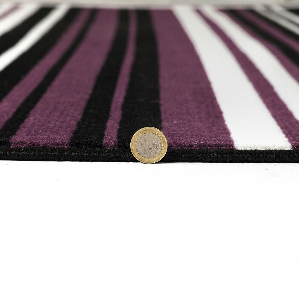Modern Rug Purple Black Striped Pattern Mat Living Room Hall Carpet Sm ...