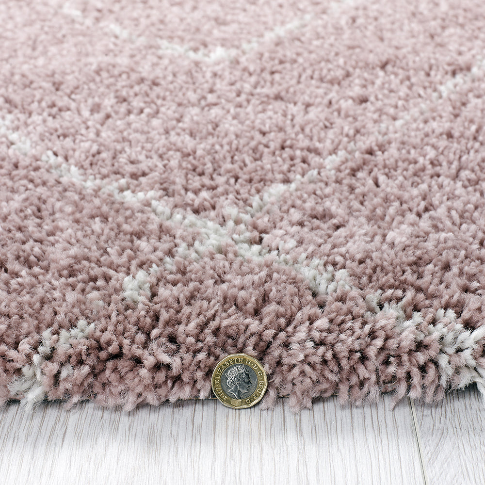 Dusky Pink Rug Thick Pile Carpet Aztec Pattern Modern Living Room Loun ...