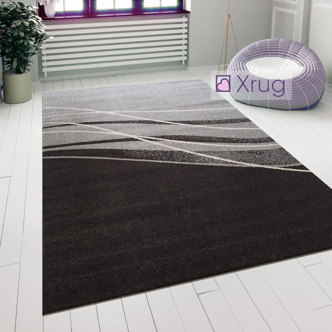 Modern Abstract Rug Low Pile Dark Brown Grey Floor Carpet for Bedroom ...
