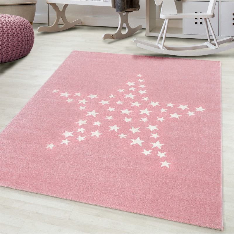 Pink Star Rug Modern Kids Bedroom Baby Girl Mat Childrens Play Room Fl ...