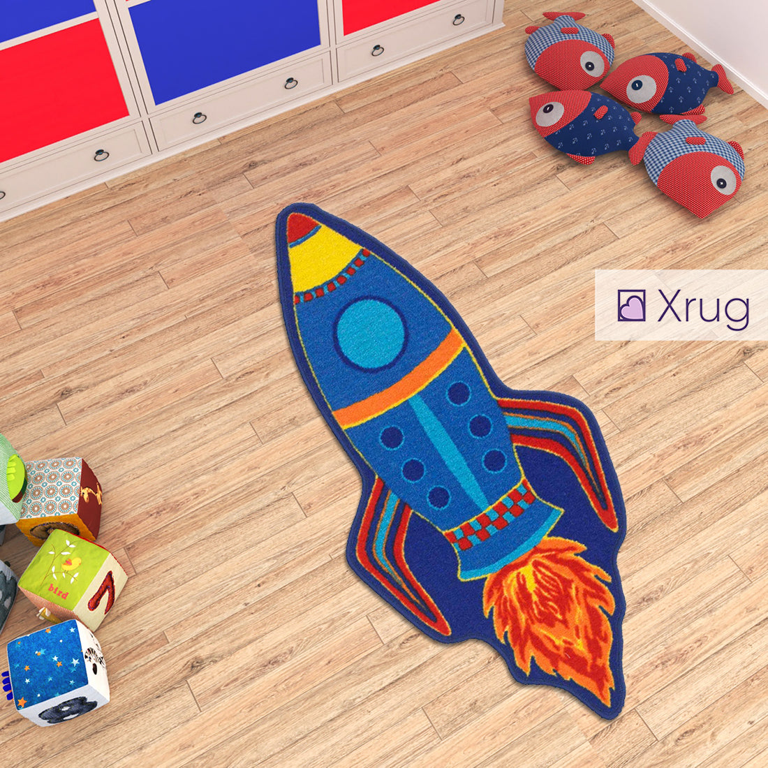 Kids Space Rug Washable Anti-Slip Rocket Nursery Carpet Boys Childrens ...