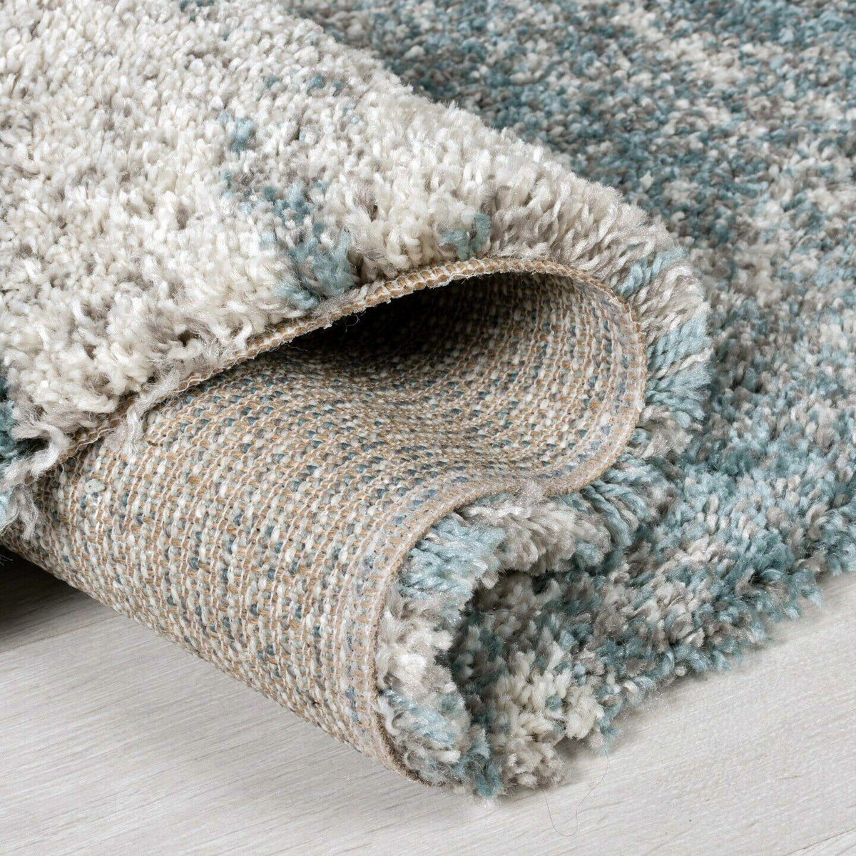 Blue Ombre Rug Soft Fluffy Teal Grey Cream Shaggy Carpet Distressed Be ...